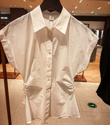 VM NY NB UR2026夏时尚百搭翻领褶皱收腰显瘦卷边短袖开襟衬衫女