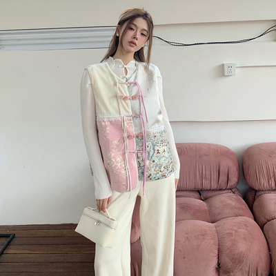 NOT FOR US 2SSS秋冬新款白色羽毛钻国风 针织上衣阔腿裤马甲