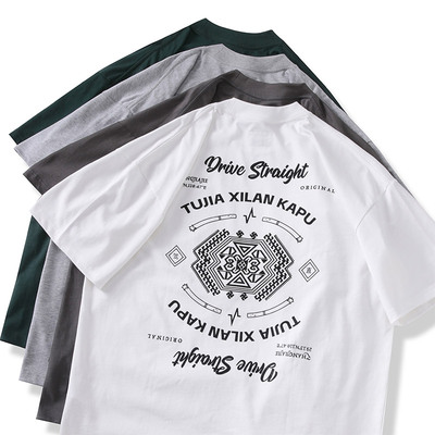 DRIVESTRAIGHT 24SS复古民族风休闲宽松发泡印花短袖男女圆领T恤