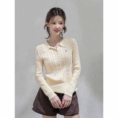 正身肩olo领麻p花长袖针女织衫秋季修显瘦内搭打CLK底衫短款毛衣