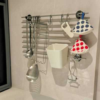 厨房挂钩免打孔挂杆锅铲勺子刀具挂架不锈钢壁挂多功能收纳置物架