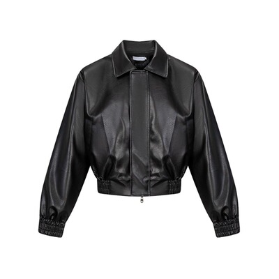 韩版黑色pu皮垫肩短款皮衣夹克男款潮流休闲黑色拉链外套上衣