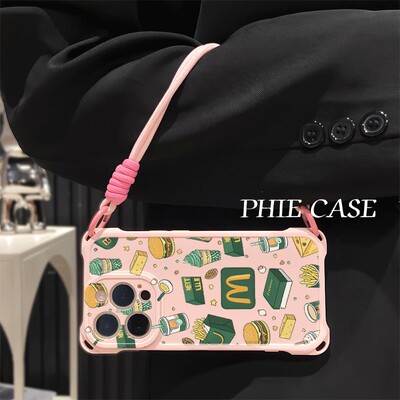 15plus手机壳软14四角开孔苹果13ProMax斜挎手腕挂绳VIVOIQOO12适用M记汉堡iPhone16防摔透明红米k80个性x200