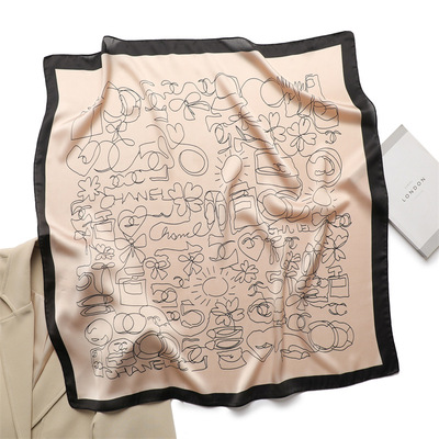 小香风丝巾轻奢围巾简约百搭方巾70x70cm仿真丝头巾绑发丝巾