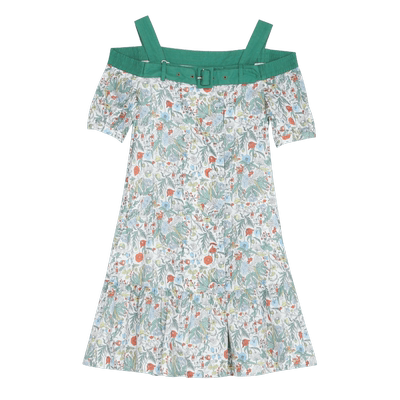 谜底露肩吊带裙2023夏季新款复古碎花纯棉短袖连衣裙女235ML6051