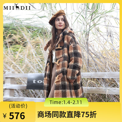 谜底格子连帽大衣女2023