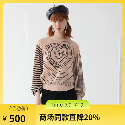 谜底套头毛衣女2025春新品复古风艺术感图案圆领针织衫251MZ0320