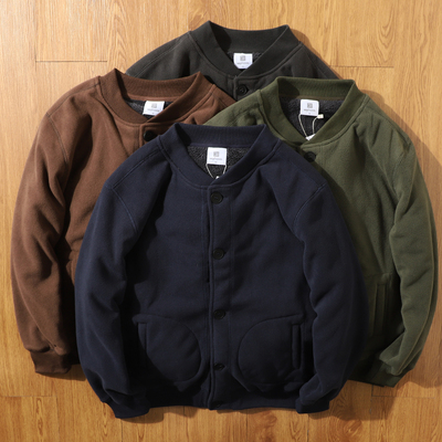 双面摇粒绒宽松休闲棒球领夹克