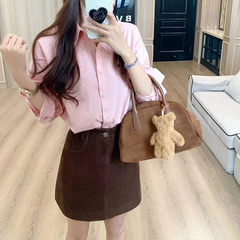 宽松女咸衬衣秋季上衣2025衬衫新款小减龄早秋长袖韩系巨好看粉色