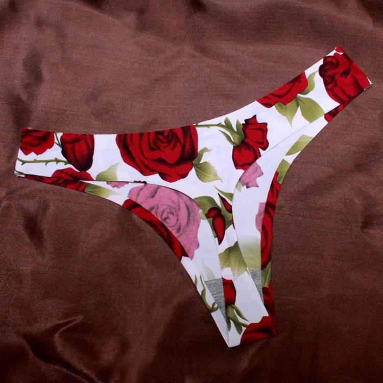 女士冰丝无痕一片式内裤低腰丁字printing G-string tbacks thong