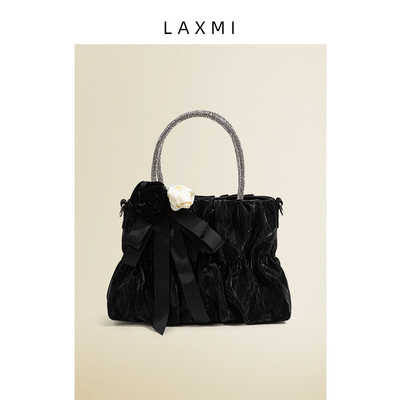 LAXMI 2025新款饺子包春季韩系春日山茶花褶皱亮钻手提斜挎包女包