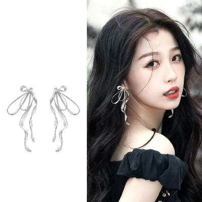 银色蝴蝶结螺旋耳夹女气质轻奢高级感独特无耳洞耳环夸张新款耳饰