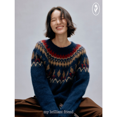 shyshy费尔岛格纹圆领套头毛衫