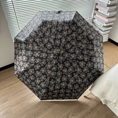 赞msho油画系黑花雨伞upf50+自动晴雨两用女折叠防晒紫外线太阳伞