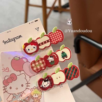 可爱卡通kt猫苹果甜美发夹ins秋冬少女鸭嘴刘海侧边发卡发饰头饰