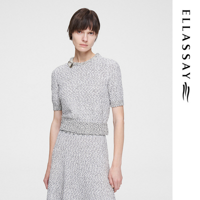 ELLASSAY歌力思春季新款交织粒粒棉简约套头针织衫女EWF351M02500