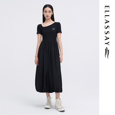 ELLASSAY歌力思早春新款钉珠装饰拼接连衣裙女EWW341Y05600