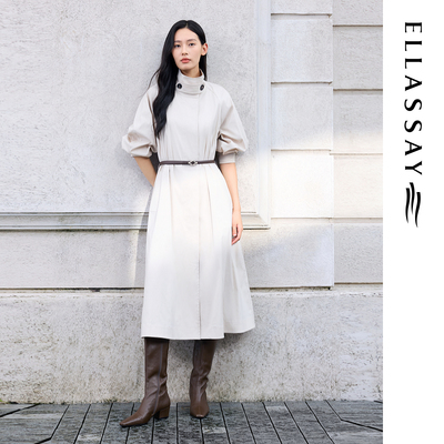 ELLASSAY歌力思26早春新款棉灯笼袖立领风衣连衣裙女EWE371Y03800