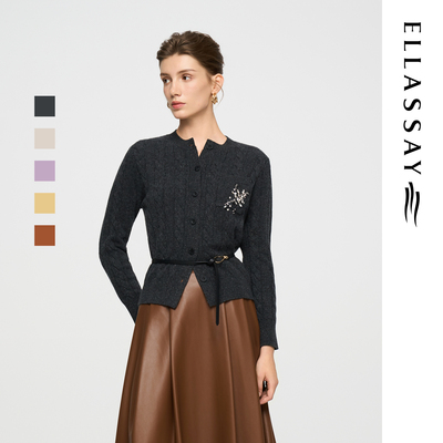 ELLASSAY歌力思秋季新款绵羊毛水钻点缀开衫针织衫女EWD363M00400