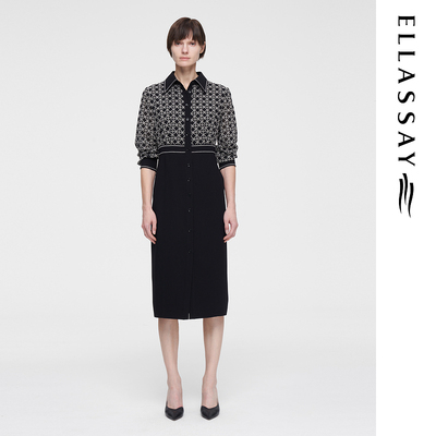 ELLASSAY歌力思早春新款钻石格纹绣花中长款连衣裙女EWF351Y15600