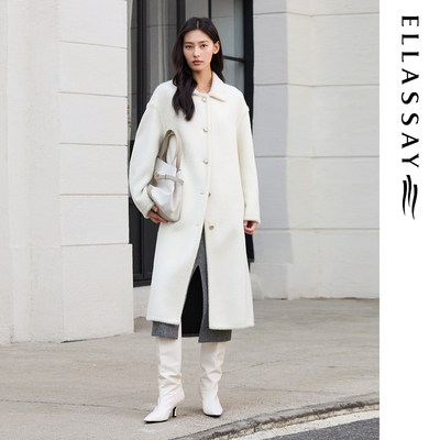 ELLASSAY歌力思2026秋冬新款斜纹羊毛长款毛呢大衣女EWE363D01500