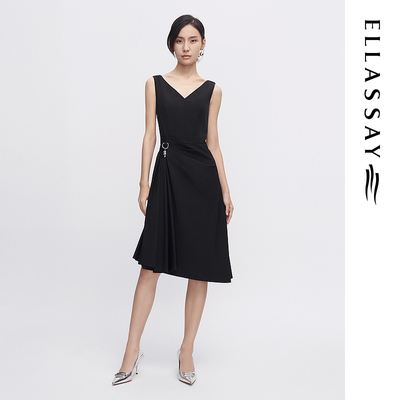 ELLASSAY歌力思春夏新款立体捏褶经典吊带连衣裙女EWF342Y07400