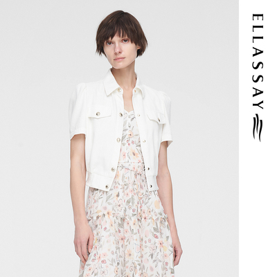 ELLASSAY歌力思夏季新款棉百搭白牛仔衬衫女EWW352N06500