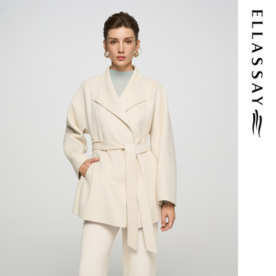 ELLASSAY歌力思秋冬新款绵羊毛浴袍式毛呢大衣女EWD363D04100