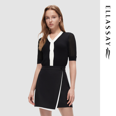 ELLASSAY歌力思秋冬新款简约百搭撞色毛针织衫女EWF346M08200