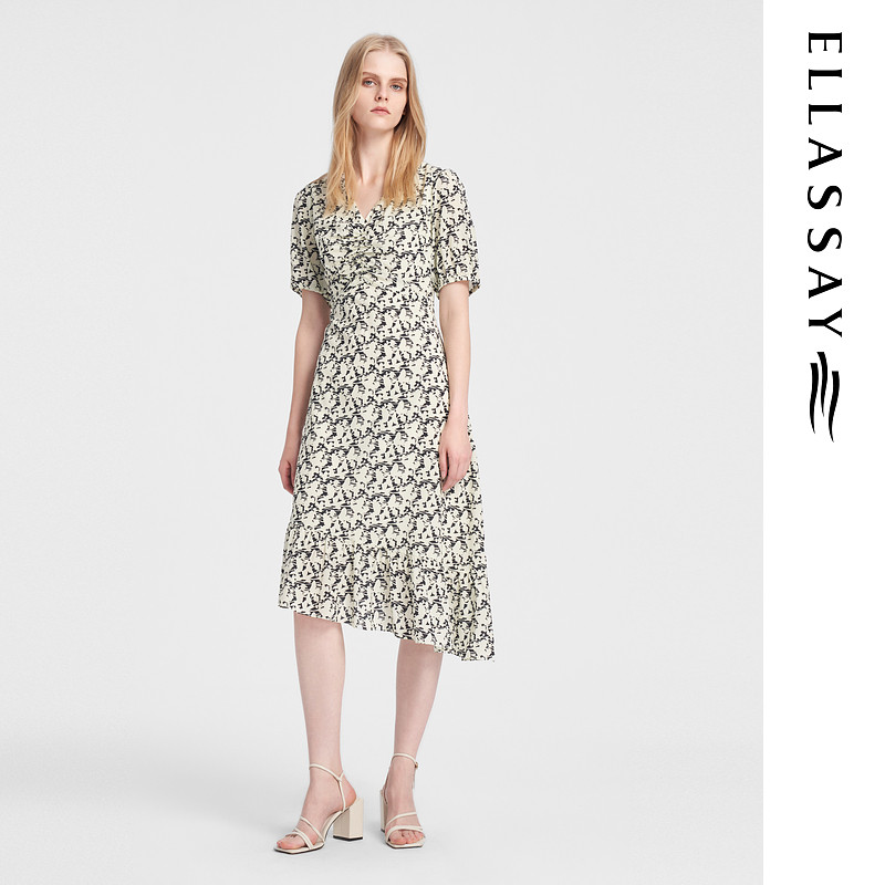 ELLASSAY歌力思夏季新款真丝法式茶歇不规则连衣裙女EWB352Y03700