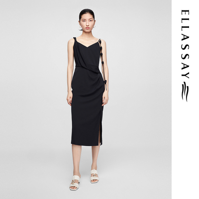 ELLASSAY歌力思夏季新款桑蚕丝花朵丝带吊带连衣裙女EWF362Y06800