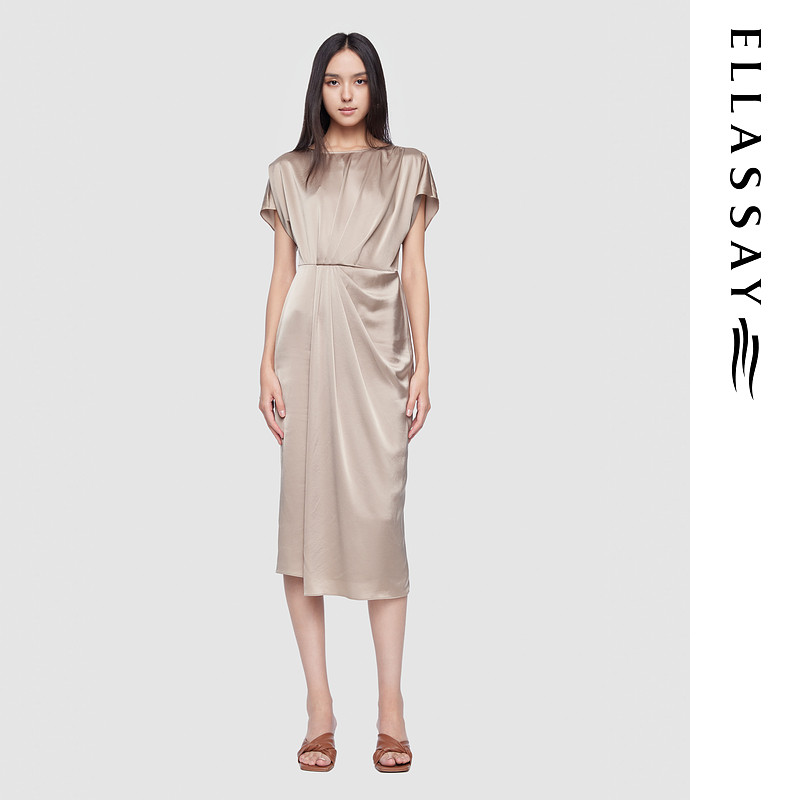 ELLASSAY歌力思2026夏季新款三醋酯纤维缎面连衣裙女EWD362Y05500