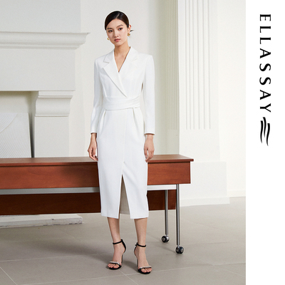 ELLASSAY歌力思秋冬新款简约优雅风收腰连衣裙女EWF343Y08200