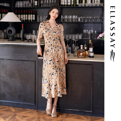 ELLASSAY歌力思春季新款真丝弹力法式茶歇裙连衣裙女EWE351Y14700