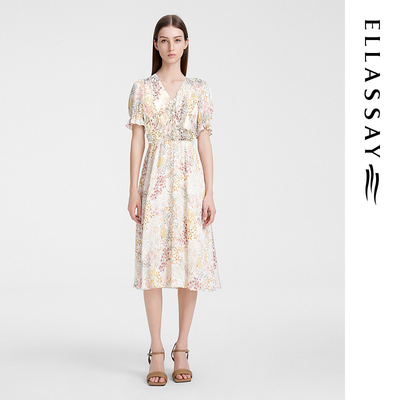 ELLASSAY歌力思春季新款100%桑蚕丝茶歇连衣裙女EWE351Y06300
