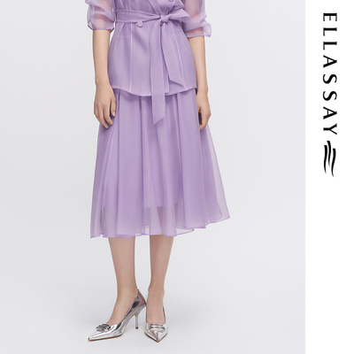 ELLASSAY歌力思春夏新款轻盈飘逸纱面A字半身裙女EWF342Q03200