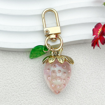 韩版简约小清新水果透明粉草莓闺蜜airpods钥匙扣挂件少女包配饰