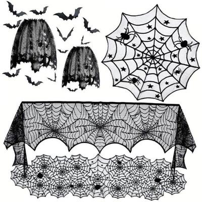 Halloween Table Runner Lace Spider Web Tablecloth Black
