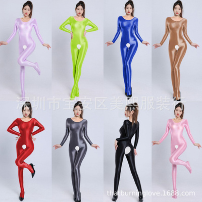 弹力丝滑光泽紧身运动连体衣健美