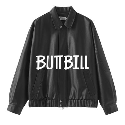 BUTTBILL日系复古皮衣男情侣宽松机车短款教练飞行夹克廓形外套