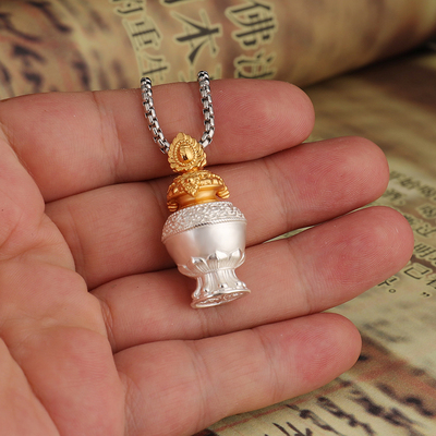 西藏宝瓶嘎乌盒吊坠纯黄铜白铜可装赞甘露丸经文舍利项链挂件