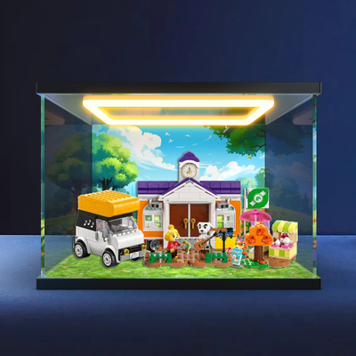 适用拼装积木77052广场上的KK演唱会动物森友会亚克力带灯展示柜