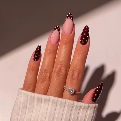 ins高级风系列波点法式风纯手工穿戴甲气质显白欧美ins风美甲甲片