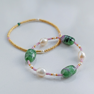 whatever巴洛克珍珠红绿宝手串女