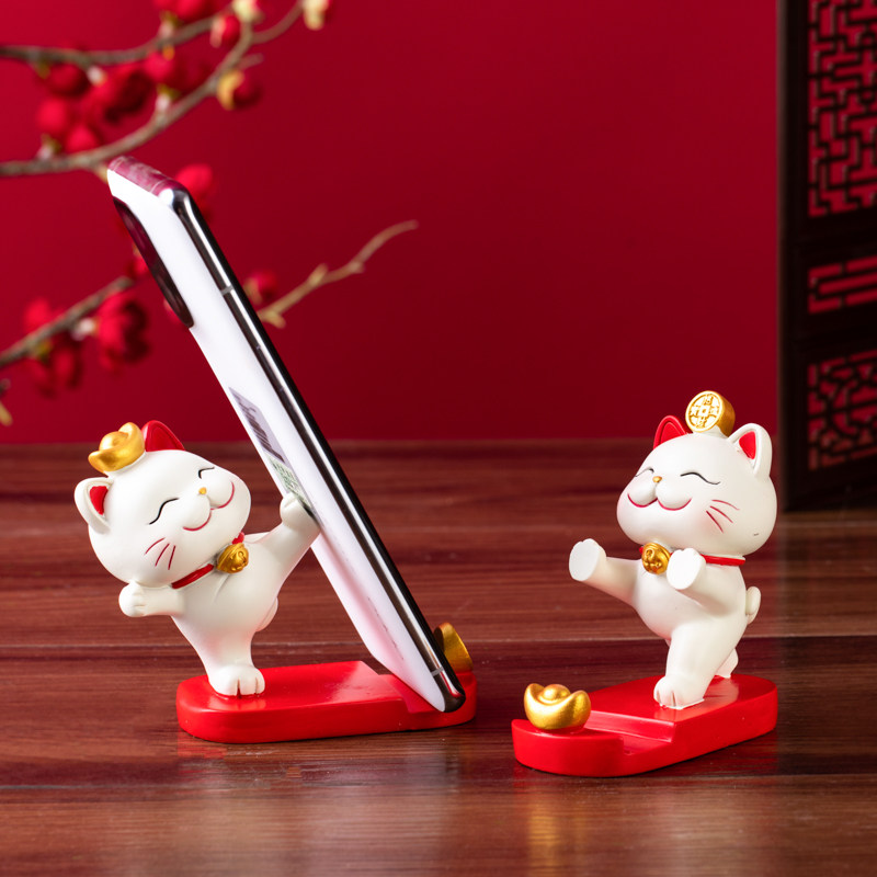 可爱卡通招财猫手机支架办公居家桌面装饰小摆件创意公司小礼品