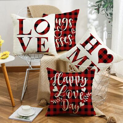 Red Grid Series Valentine's Day Pillow Case with Single-Side