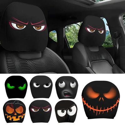 2PCS Funny Slanted Eyes Cartoon Print Car Headrest Cover for