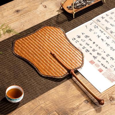 竹编芭蕉扇云锦布包边扇子中式覆古风大漆蒲扇手工筇竹柄日式团扇