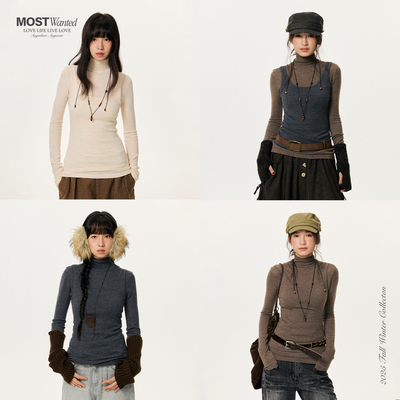 mostwanted真两件微透叠穿高领羊毛打底衫女2026春季新款内搭毛衣