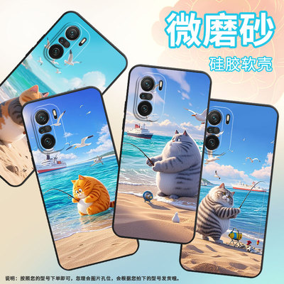 适用小米POCOF3手机壳POCOF4防摔F4GT钓鱼的肥猫XiaomiPOCOF5商务POCOF6Pro/F7Ultra高级感24069PC21G保护套